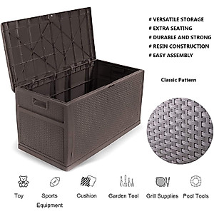 YIGUO Deck Box Outdoor Resin Patio Storage Container 120 Gallon,Easy Placement Large Storage Box Garden Backyard Patio Furniture,Brown