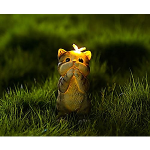 Pohabery Garden Outdoor Decor Cat Statue with Solar Butterfly Light Cat Garden Decor Solar Cat Yard Decor for Patio, Balcony, Yard, Lawn Ornament