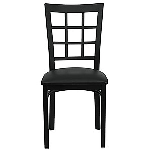 Flash Furniture HERCULES Series Black Window Back Metal Restaurant Chair - Black Vinyl Seat