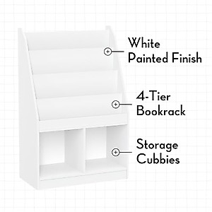 RiverRidge Kids Bookshelf & Toy Storage Organizer with 4 Book Racks, 2 Cubbies - Versatile Toy Organizer for Bedroom or Playroom Book Nook Toy Tidy
