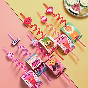 Valentines Day Party Favors Bulk 24 Drinking Straws + 30 Cards for Kids Valentine's Classroom Exchange Prizes Party Supplies with 2 PCS Cleaning Brushes