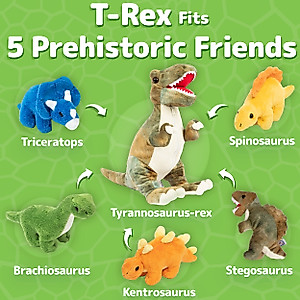 PREXTEX Dinosaur Stuffed Animal Set - 15-Inch T-Rex with 5 Prehistoric Plush Dinosaur Zipped Inside - Dinosaur Toys and Dinosaur Plushies for Imaginative Play - Thoughtful Gift for Kids Aged 3 and Up