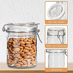 ComSaf Airtight Glass Canister with Lid Set of 6, 25oz Food Storage Jar, Storage Container with Seal Wire Clamp Fastening for Kitchen Fermenting Preserving Canning Pasta Flour Cereal