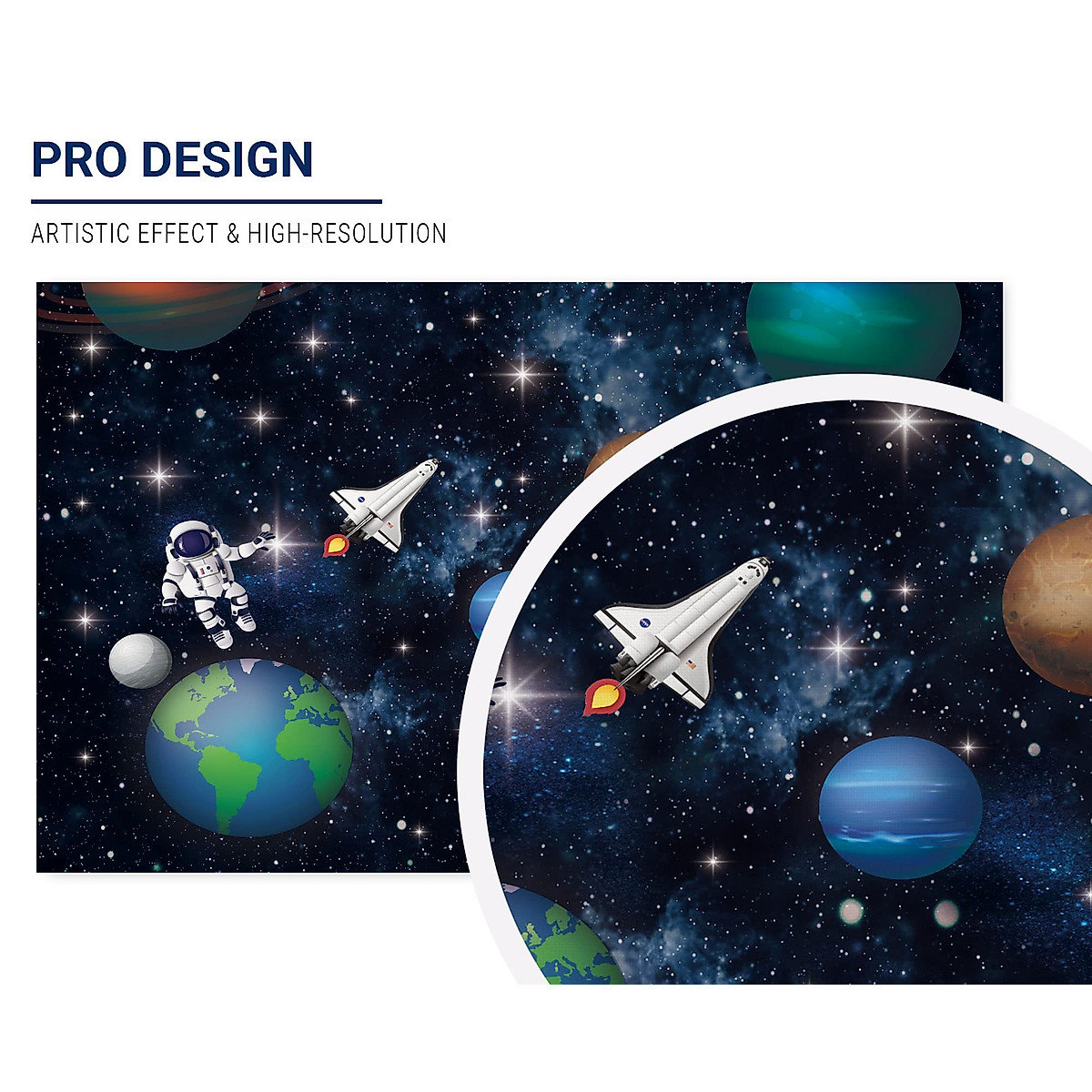 Allenjoy Outer Space Rocket Astronaut Backdrop for Baby Boy Kids Universe Planet Galaxy Birthday Party Cake Table Decoration Banner Vinyl Photoshoot Background Photo Booth Props