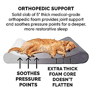 Furhaven Orthopedic Dog Bed for Large/Medium Dogs w/ Removable Washable Cover, For Dogs Up to 38 lbs - Microvelvet Luxe Lounger Contour Mattress - Gray, Large