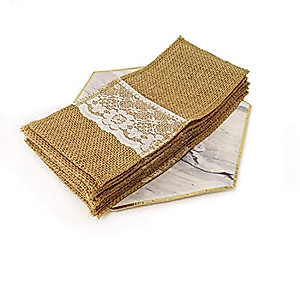 Honbay 12PCS Burlap Lace Knifes Forks Napkin Silverware Bags Utensil Cutlery Holders for Party Wedding (8 x 4 Inch)