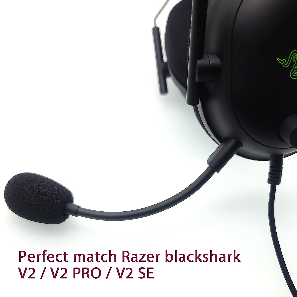 Mic Replacement Fits for Razer BlackShark V2,V2 Pro,V2 Special Edition Wireless Gaming Headsets, Noise Cancelling 3.5mm Jack BOOM BlackShark PC Game sound Microphone Set with 2 Pcs Foam Covers