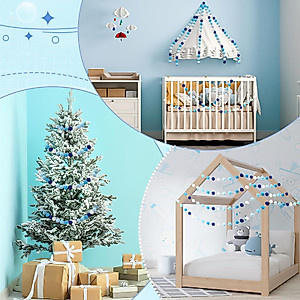 MARFOREVER 4 Pack 26.3 Feet Winter Christmas Pom Pom Garland, 30 Balls Blue White Winter Garland Hanging Supplies for Hanukkah Xmas Tree Classroom Fireplace Wall Birthday Baby Shower Party Decorations