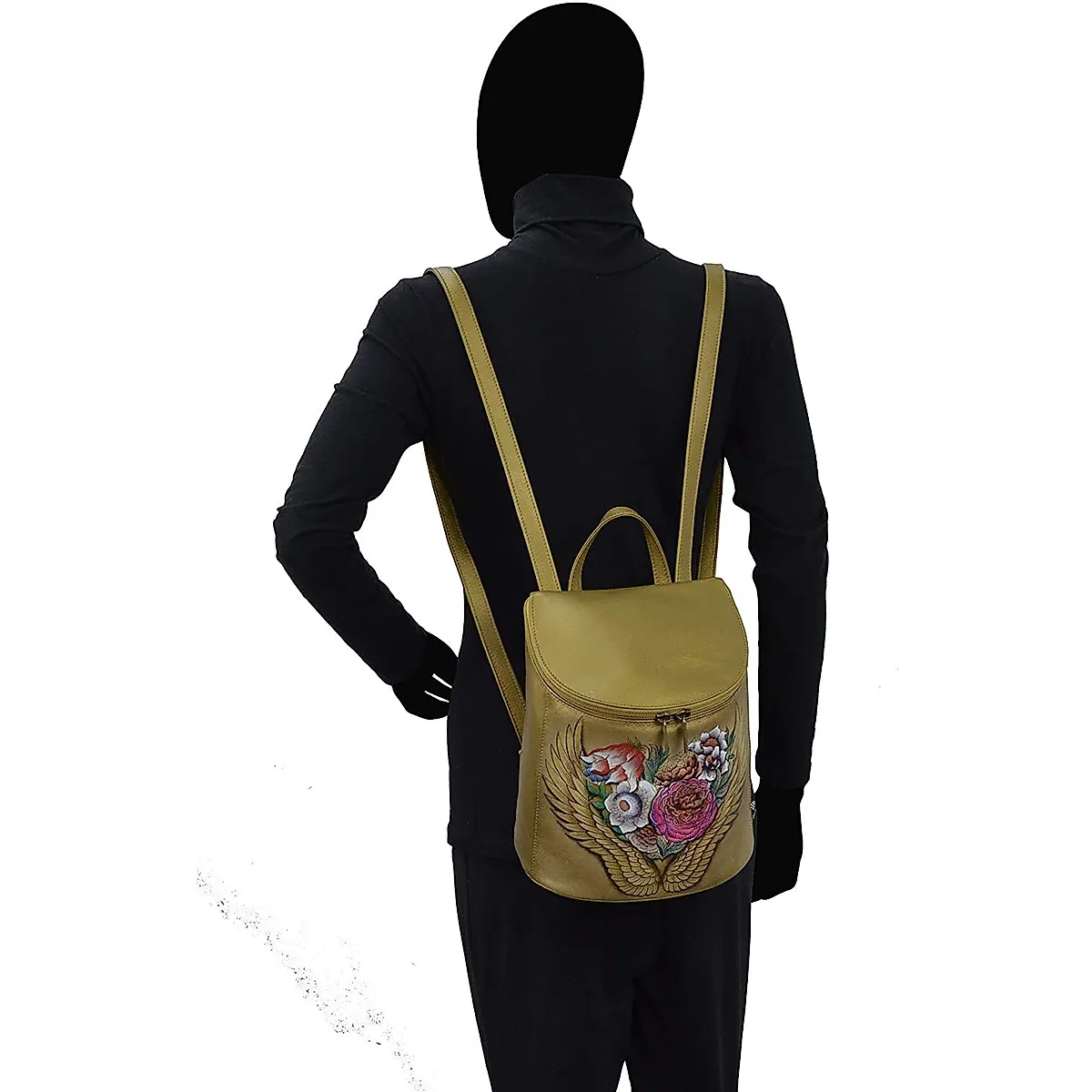 Anuschka Women’s Genuine Leather Backpack - Hand Painted Exterior - Angel Wings