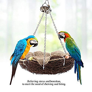Rattan Birds Nest Toys, Parrot Hanging Swing Nest with Bells Bird Cage Accessories for Cockatoo Macaw Amazon African Grey Budgie Parakeet Cockatiel Lovebird Finch