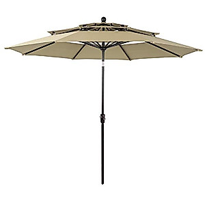 PHI VILLA 10ft Patio Umbrellas, Outdoor 3 Tier Vented Market Table Umbrella with 1.5" Aluminum Pole and 8 Sturdy Ribs, (Beige) for Poolside, Garden Terrace