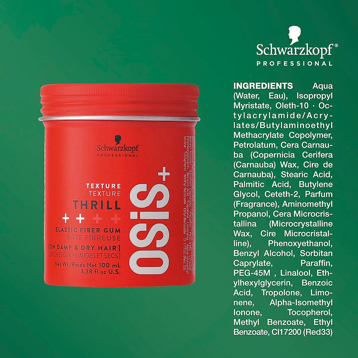 OSiS+ Thrill Fibre Gum – Medium Hold Flexible Style Control, 3.38 Oz – Bendable and Moldable Texturizing – Mega-Fibers and Natural Carnauba Wax for Long-Lasting Separation and Shine