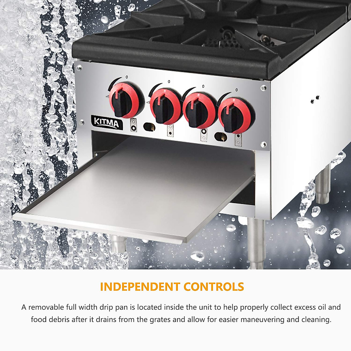 18 Inches 2 Stock Pot Stove - KITMA Liquid Propane Stock Pot Range with 4 Manual Controls for Restaurant(Short Body) - 160,000 BTU