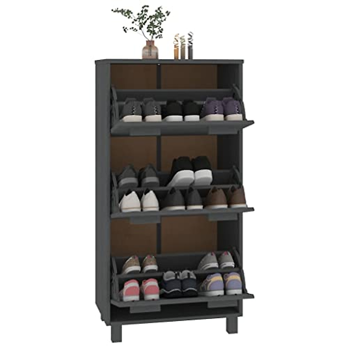 FAMIROSA 3 Flip Drawers Shoe Cabinet Solid Wood Pine, Wooden Freestanding Shoe Rack, Shoe Storage Cabinet for Entryway, Living Room, and Corridor 23.4"x13.8"x46.1" Dark Gray,Weight - 45.76 lbs