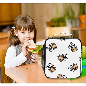 AMmao Kids Lunch Bag for Boy Girl Cute Panda Boba Milk Tea Insulated Lunch Box with Shoulder Strap Reusable Cooler Bags for One Size