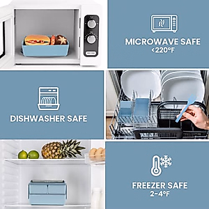 Bugucat Lunch Box 45 OZ, Double Stackable Bento Box Container Meal Prep Containe With Cutlery, 2 Tier and 3 Compartment Design Food Containers for Lunch Snacks,Lunch Box for Adults Blue