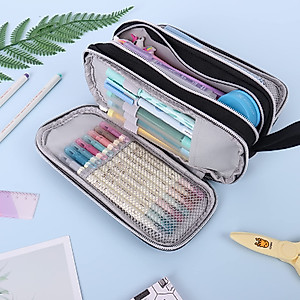 Global Park Big Capacity Pencil Case Large Storage Pencil Pouch Canvas Stationery Organizer Bag School Supplies for College Students Teens Girls Boys Adults(Black)