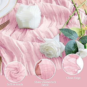 Wokceer Cheesecloth Table Runner Thanksgiving 10FT Blushing Pink Boho Gauze Cheese Cloth Table Runner for Party Long Rustic Sheer Table Runners for Baby Bridal Shower Wedding Easter Table