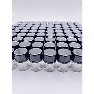[144 Pack] 1.5 ml Glass Vials, High Grade Borosilicate Glass Empty Vials with Caps, Small Liquid Sample Clear Vial, Black Closed Top Screw Caps with PE Liner (0.4 Dram)