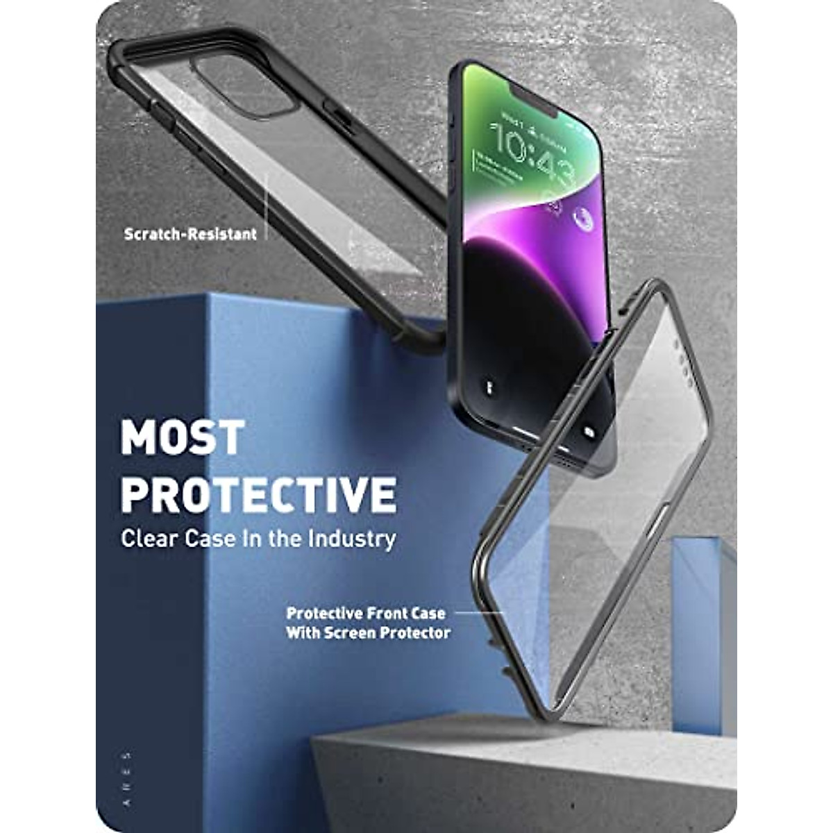 i-Blason Ares Designed for iPhone 14 Plus Case 6.7 inch (2022 Release), Dual Layer Rugged Clear Bumper Case with Built-in Screen Protector (Black)