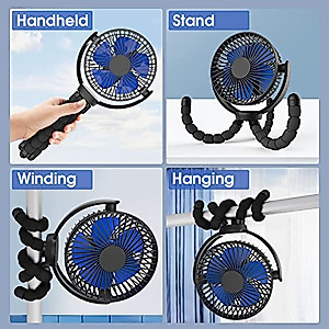 5000mAh Battery Operated Fan with Flexible Tripod, Rechargeable Stroller Fan, Clip Fan for Home Office Peloton Bike Treadmill Golf Cart Car Seat Camping Tent，Ultra Quiet, 3 Speeds, 360° Rotatable