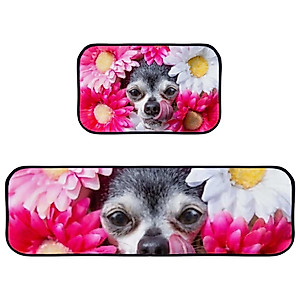 Vantaso Kitchen Floor Mat Rug Anti-Fatigue Cute Chihuahua Dog Set of 2 Cushioned Non-Slip Comfort Runner Rugs