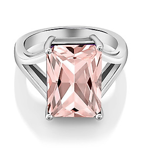 Gem Stone King 6.30 Cttw Peach Nano Morganite Engagement Ring For Women In 925 Sterling Silver | Emerald Cut 14X10MM | Wedding Anniversary Promise Ring For Women | Size 5,6,7,8,9