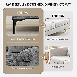 Siiejia Convertible Sectional Couch Sofa, 82" Chenille L Shaped Couch with Reversible Chaise, 3-Seat Comfy Couch Sofa Set for Living Room Apartment Small Space, Dark Grey