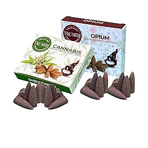 Backflow Incense Cones - Combo Pack of 20 Incense Cones Waterfall - 10 Opium + 10 Cannabis - Incense Backflow Cones - Waterfall Incense Cones - Incense Waterfall Cones