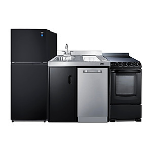 Summit Appliance ACK80HT 80" Wide All-in-One Kitchenette with Electric Range, Dishwasher, Refrigerator, Sink with Faucet, and Storage Cabinet