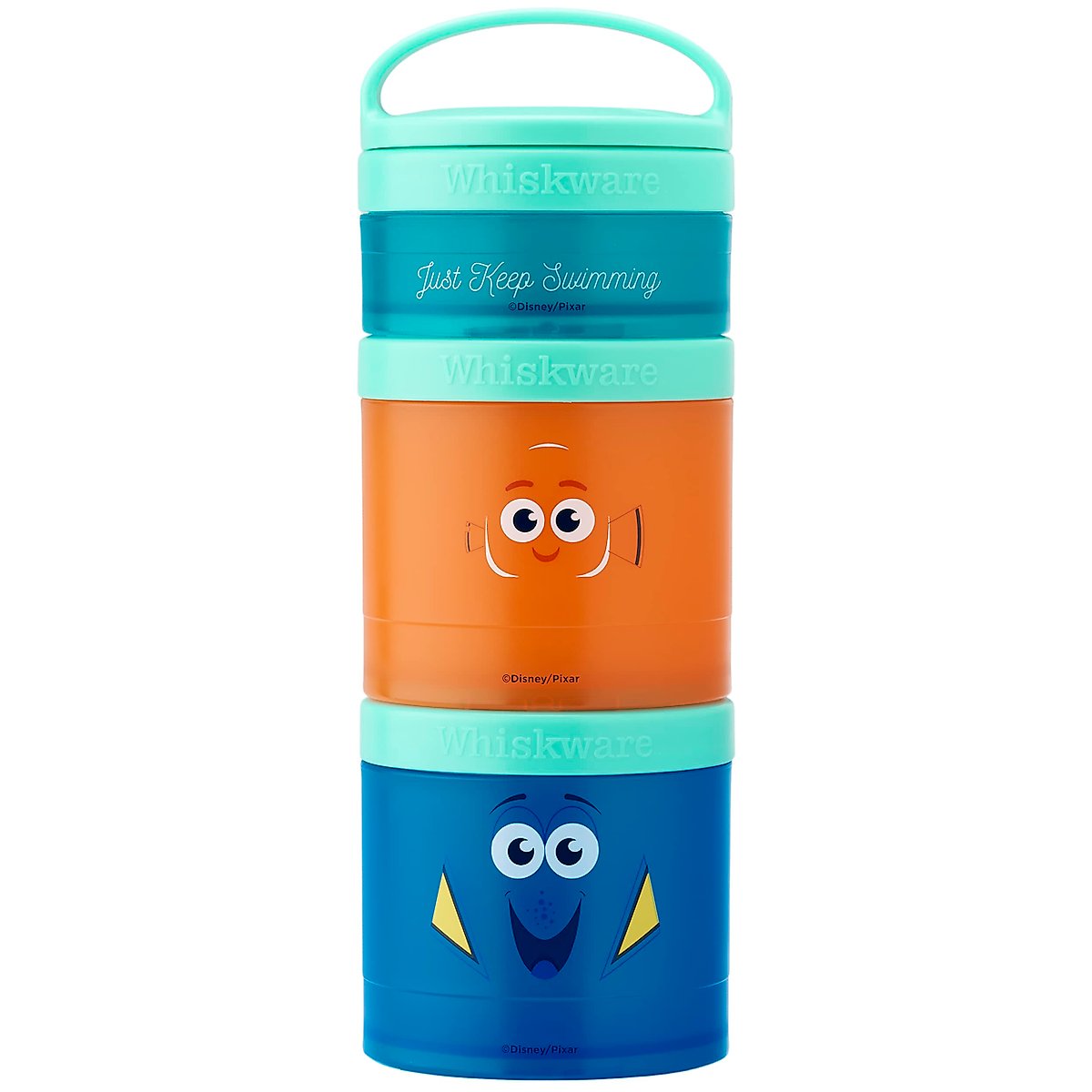 Whiskware Disney Pixar Stackable Snack Containers for Kids and Toddlers, 3 Stackable Snack Cups for School and Travel, Finding Nemo with Nemo and Dory