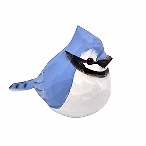 TALKLEK Hand Carved Wooden Bird Figurines, Creative Small Bird Statue for Home Decor, Bird Gifts for Bird Lovers (Blue Jay)