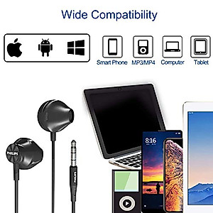 PHILIPS Wired Earbuds with Microphone - Ergonomic Comfort-Fit in Ear Headphones with Mic for Cell Phones, Earphones with Microphone with Bass Clear Sound - Black