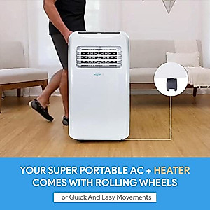 SereneLife SLACHT128 SLPAC 3-in-1 Portable Air Conditioner with Built-in Dehumidifier Function,Fan Mode, Remote Control, Complete Window Mount Exhaust Kit, 12,000 BTU + HEAT, White