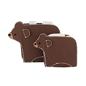 NoJo Brown Felt Bear Shaped 2Piece Nursery Storage Caddy Set, Brown, Black, White
