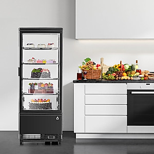 Towallmark Refrigerated Display Case, 3.5 Cu.Ft, Countertop Pastry Display Case Commercial Display Refrigerator with LED Lighting, Frost-Free Air-Cooling, Locked Door for Bakery