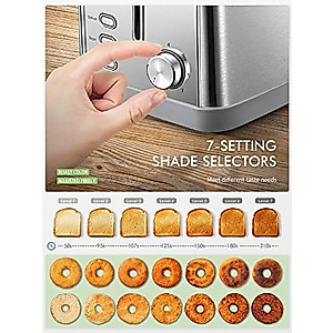 2 Slice Toaster, Retro Bagel Toaster Toaster with 7 Bread Shade Settings, 2 Extra Wide Slots, Defrost/Bagel/Cancel Function, Removable Crumb Tray, Stainless Steel Toaster by Yabano, Silver