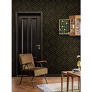 Heroad Brand Peel and Stick Wallpaper Black and Gold Wallpaper Geometric Wallpaper Black and Gold Contact Paper Self Adhesive Removable Wallpaper for Cabinets Waterproof Thicken Vinyl 78.7"x17.3"