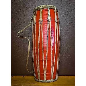 Madal Drum Wooden Nepali Folk Instrument Authentic Design Hand Carved Drum for Fun, Musical Instrument for All Age Groups of Musicians - Gift Party Supplies Birthday Party Favor