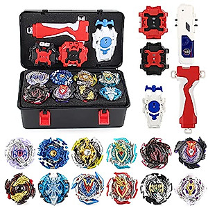 PWTAO Bey Battling Top Burst Launcher Grip Toy Blade Set Game Storage Box 12 Top Burst Gyros 3 Launchers Great Birthday Gift for Boys Children Kids