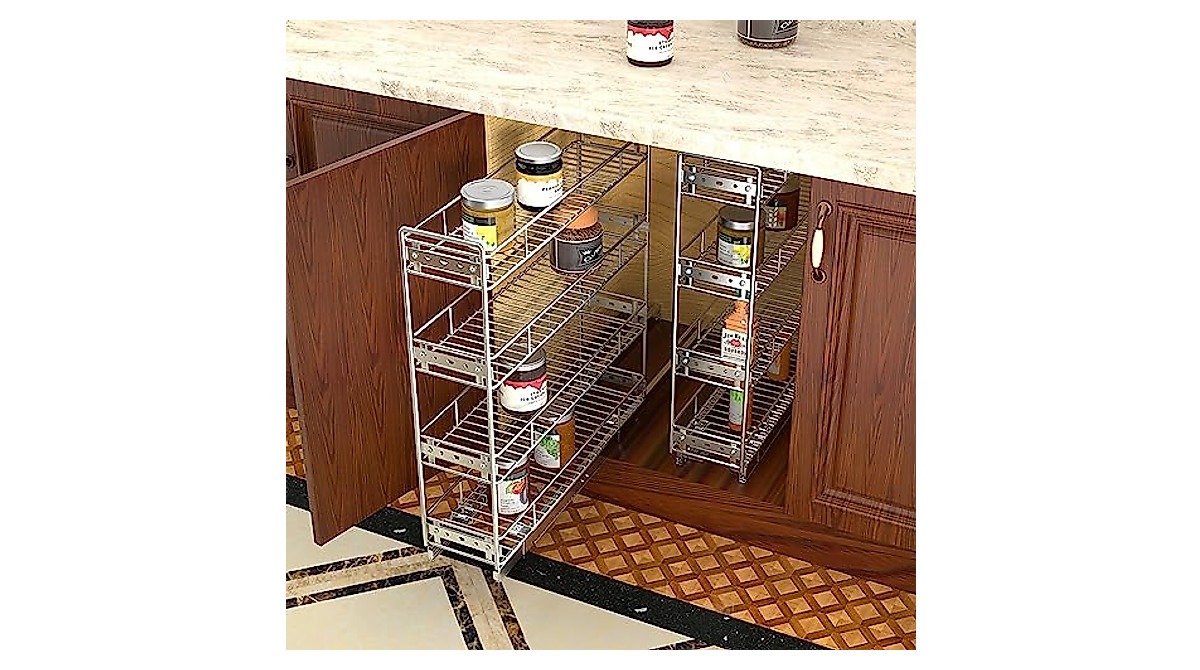 OCG 4-Tier Pull Out Kitchen Cabinet Spice Rack Holder Shelves (8" W x ...