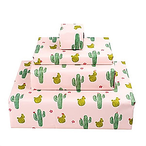 CENTRAL 23 - Cactus Wrapping Paper - 6 Birthday Gift Wrap Sheets - Pink and Green - For Women Girls Teenagers - Trendy Plant Print