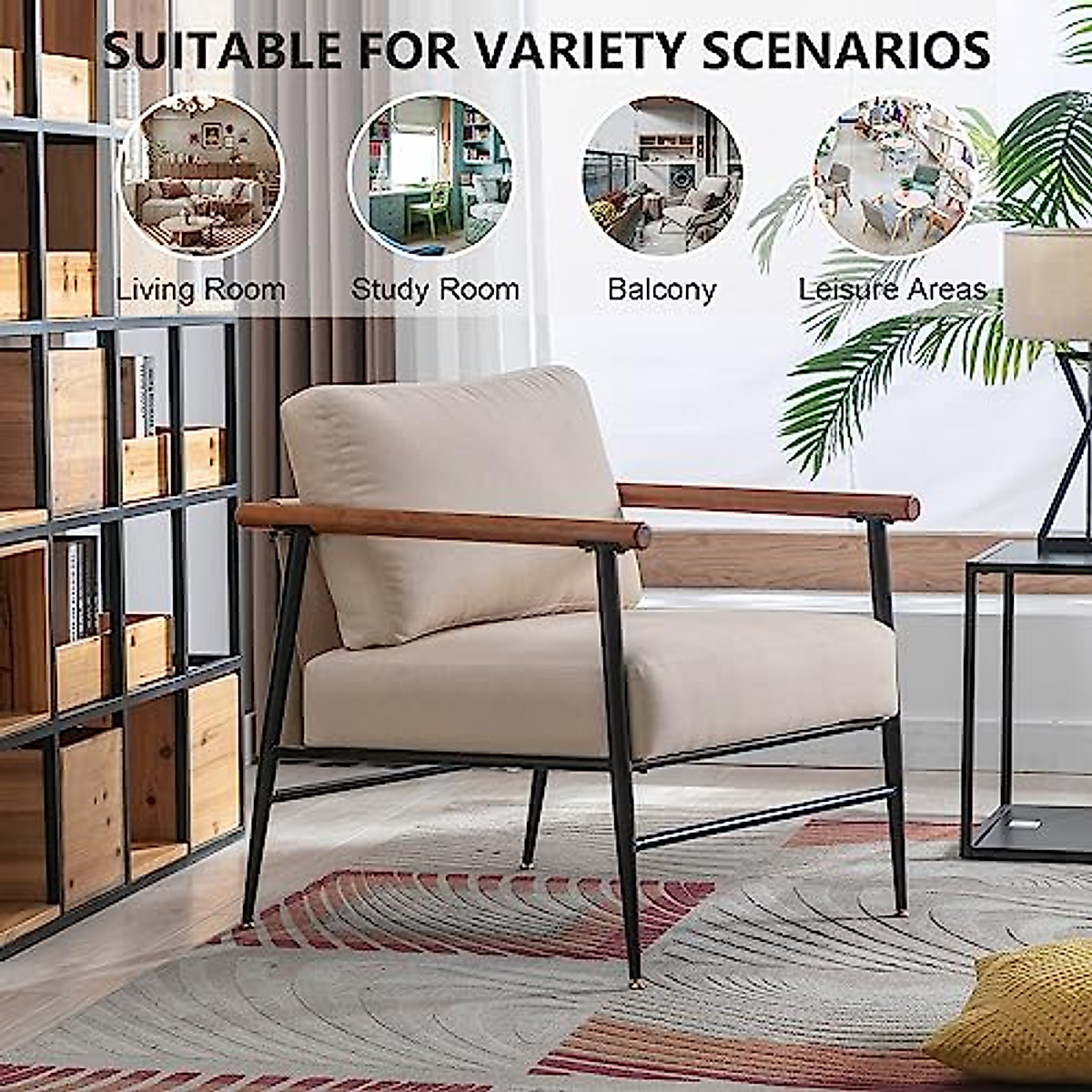 ANJHOME Mid Century Modern Accent Chairs Set of 2, Fabric Lounge Chair with Steel Frame, Comfy Simple Upholstered Armchair for Living Room