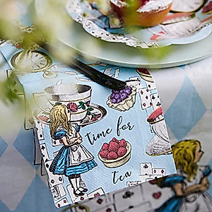 Talking Tables 20 x Blue Alice in Wonderland Cocktail Napkins Disposable Serviettes Mad Hatter Themed Party Supplies for Afternoon Tea Party, Onederland Birthday, Mother's Day, Baby Shower, Decoupage