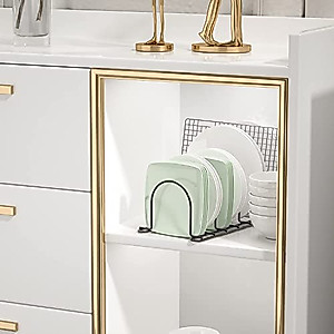 JAQ Pot Lid Rack Organizer, 13.5'' Kitchenware Dividers Holder for Plates, Pans, Cutting Boards, Muffin Tins, Baking Sheets in Cabinets Shelf Countertop Pantry ( Black, 8-Slot)