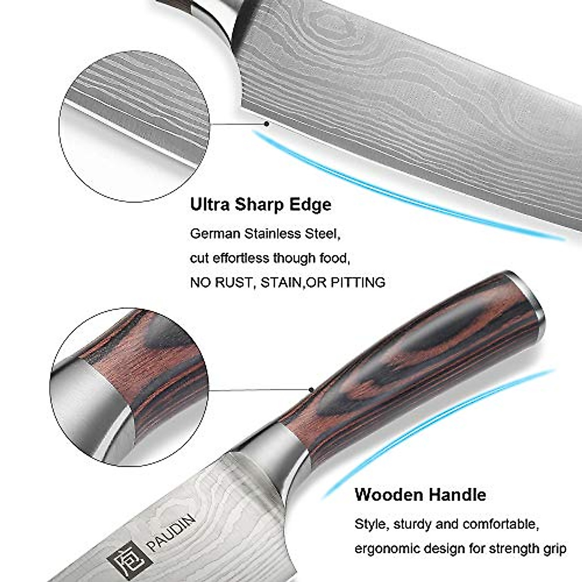 PAUDIN Chef's Knife, Santoku Knife and Utility Knife