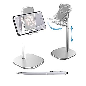 Enrunnig Cell Phone Stand, Phone Stand for Desk, Height Angle Adjustable Mobile Phone Holder, Aluminum Weighted Base Compatible with iPhone 13 Pro XS XR, 4-10'' Cellphone & Tablet