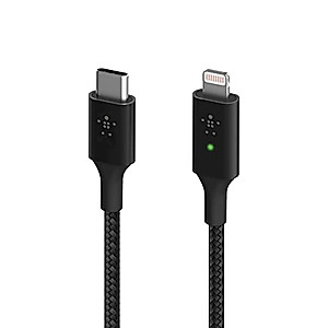 Belkin Smart LED Charging Cable USB-a to Lightning 4ft/1.2m (See Your Charging Status at a Glance) Fast Charge Ready for Latest iPhones, AirPods and iPad, MFi-Certified, Black (CAA006bt)