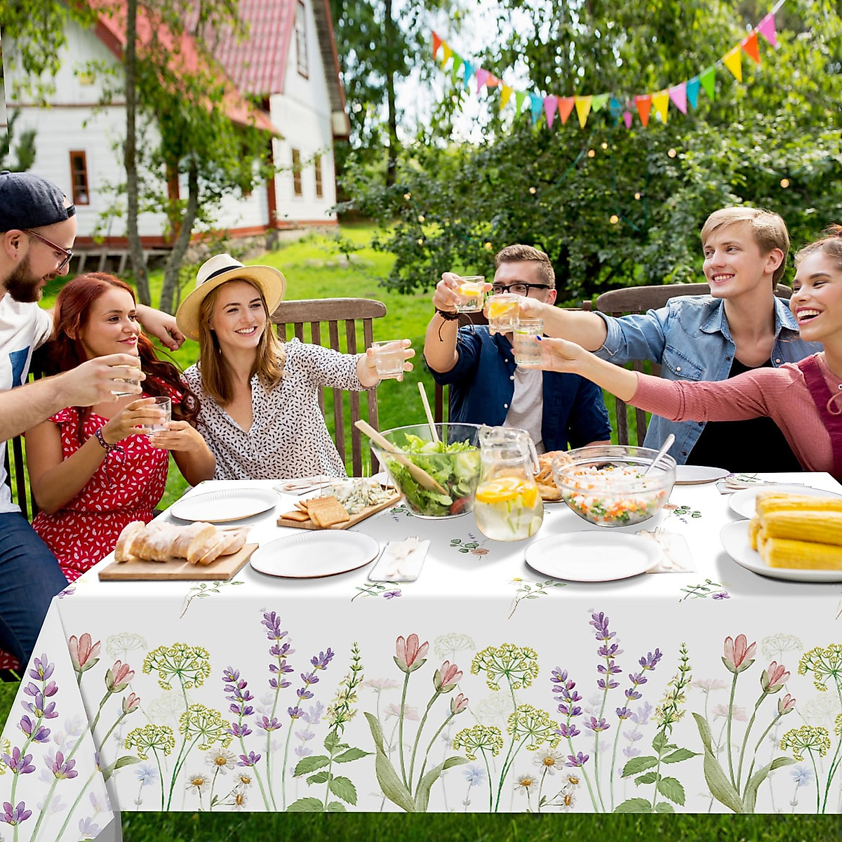 3 Pack Spring Floral Tablecloth, Summer Wildflower Plastic Table Cover for Rectangle Tables, Flower Holiday Disposable Table Cloth for Easter Birthday Picnic Wedding Tea Party Decorations, 54×108 Inch