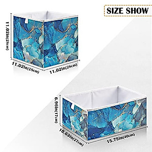 WELLDAY Storage Basket Turquoise Marble Pattern Foldable 11 x 11 x 11 in Cube Storage Bin Home Decor Organizer Storage Baskets Box for Toys, Books, Shelves, Closet, Laundry, Nursery